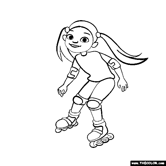 Girl Roller Blading Coloring Page